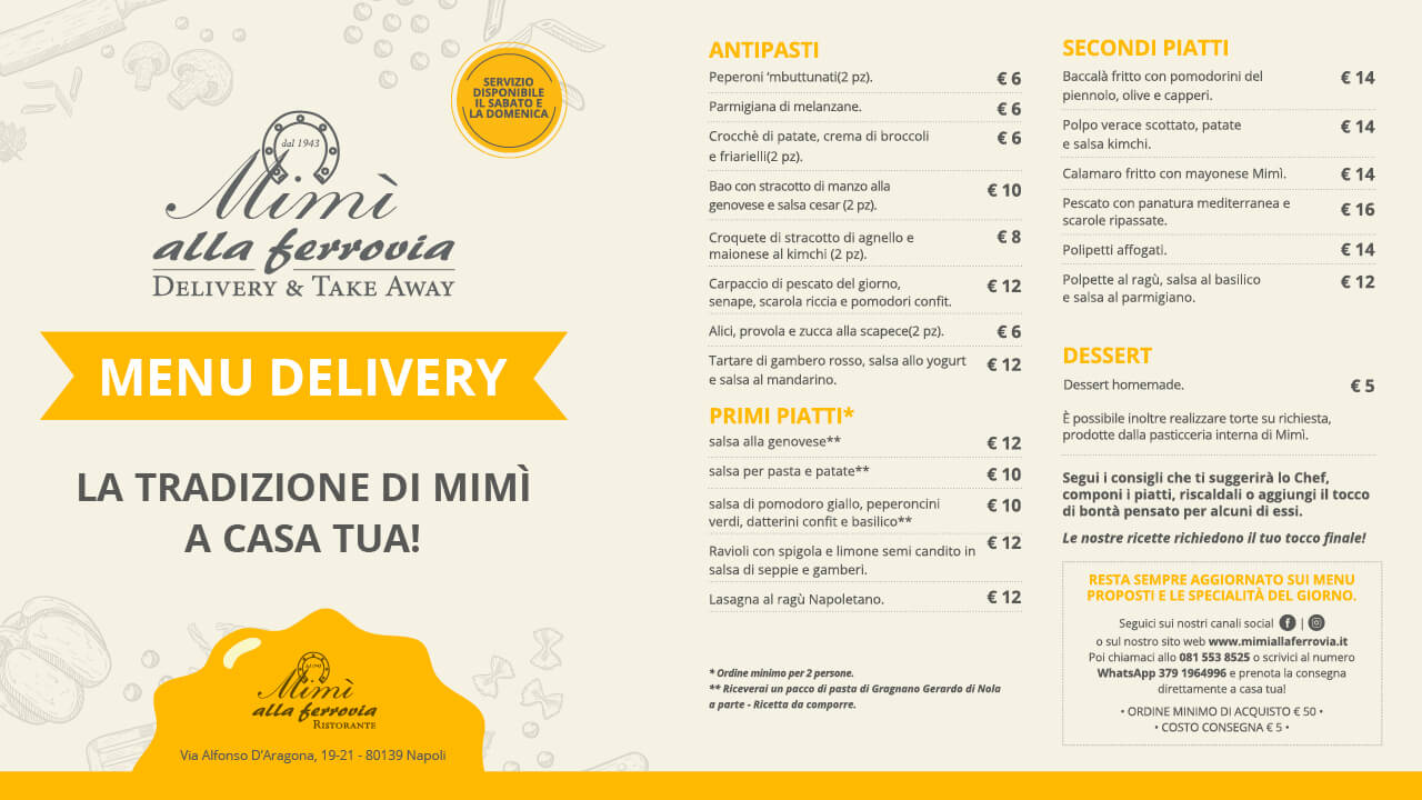 Attivo il servizio delivery con un menù speciale - Mimì alla ferrovia